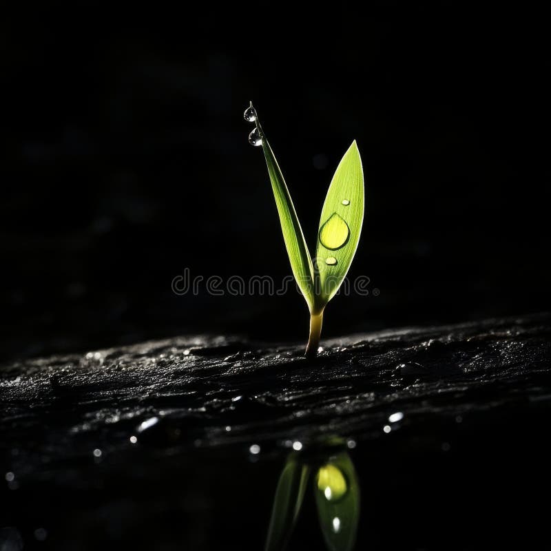 A Sprout Emerges from the Soil, Adorned with Water Droplets on Its ...