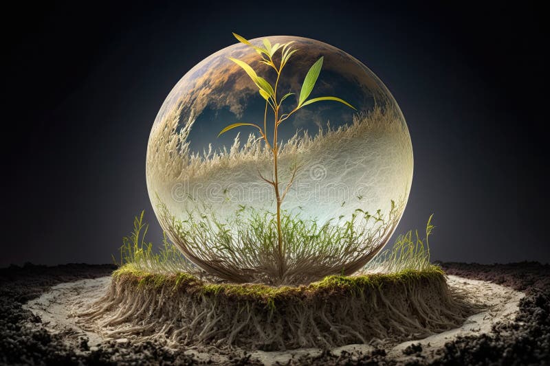 Sprout of Grass on the Surface of the Moon with a Transparent Ball in ...