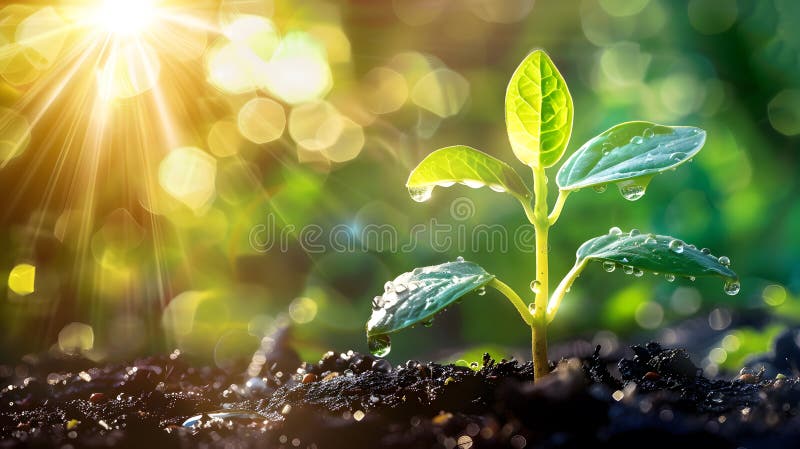 A Sprout in the Ground with Drops of Water Stock Photo - Image of tree ...