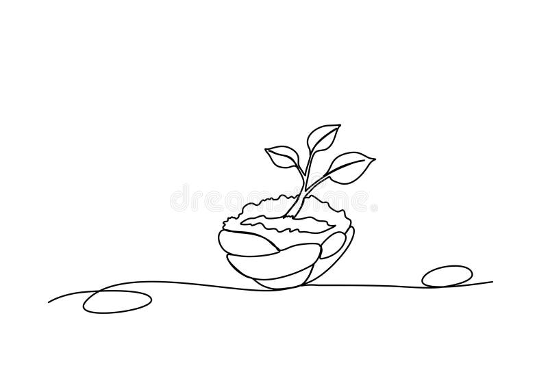 Sprout in the Ground. One Line Drawing Vector Illustration. Stock ...