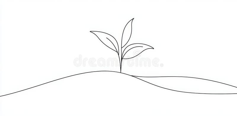 A Sprout Growing in a Continuous Line. a Doodle of a Plant Drawing ...