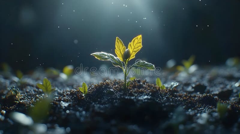Sprout Growing in the Dark Realistic Image Stock Illustration ...