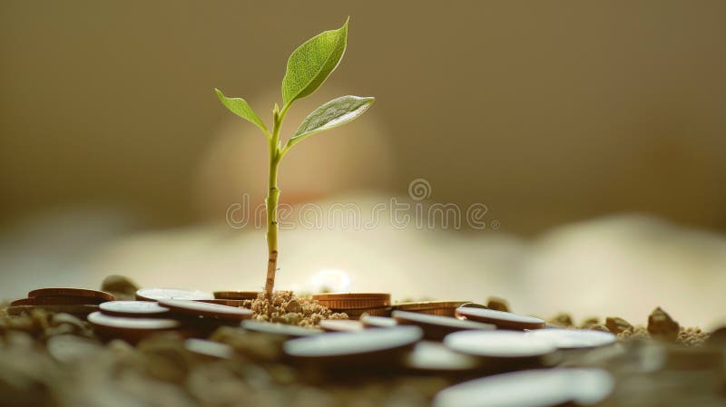 Sprout Growing from a Pile of Coins, Generative AI Stock Illustration ...
