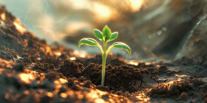 Sprout Growing from Soil in Warm Light Represents New Beginnings Stock ...