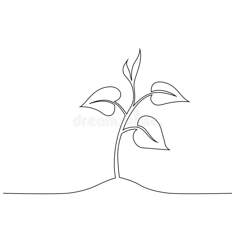 Sprout that Grows in the Ground, Growing Young Plant, Continuous Line ...