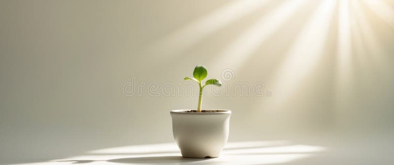 Sprout Grows in Pot with Light Shining on Background Stock Image ...
