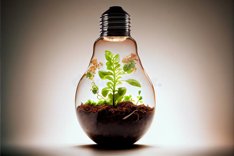 Sprout in a Light Bulb on the Ground Generative Ai Stock Illustration ...