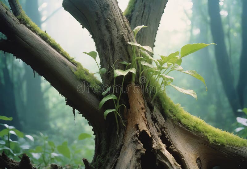 Sprout of a Plant Grows on a Severed Tree Trunk Stock Illustration ...