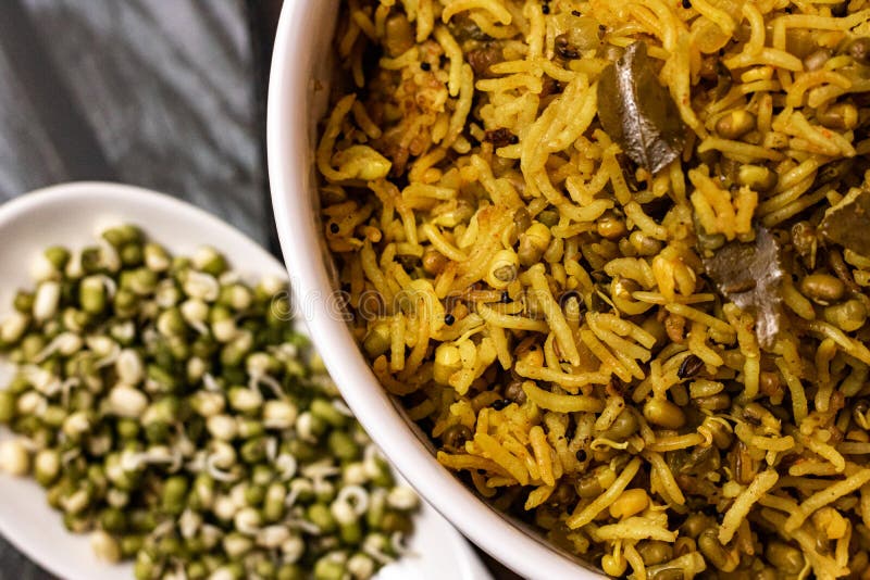 Sprout Rice Inside White Serving Bowl with Black Background Stock Photo ...