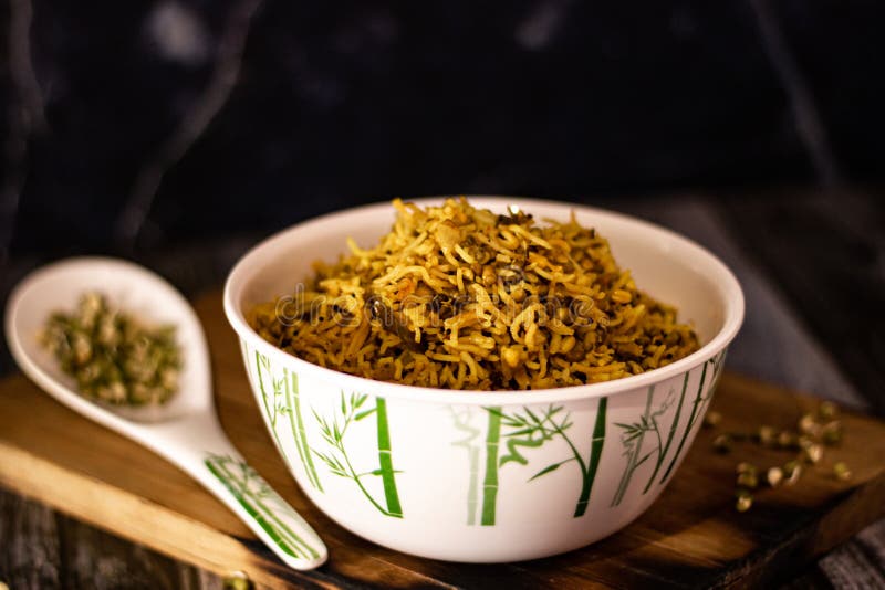 SPROUT RICE INSIDE WHITE SERVING BOWL with BLACK BACKGROUND Stock Image ...