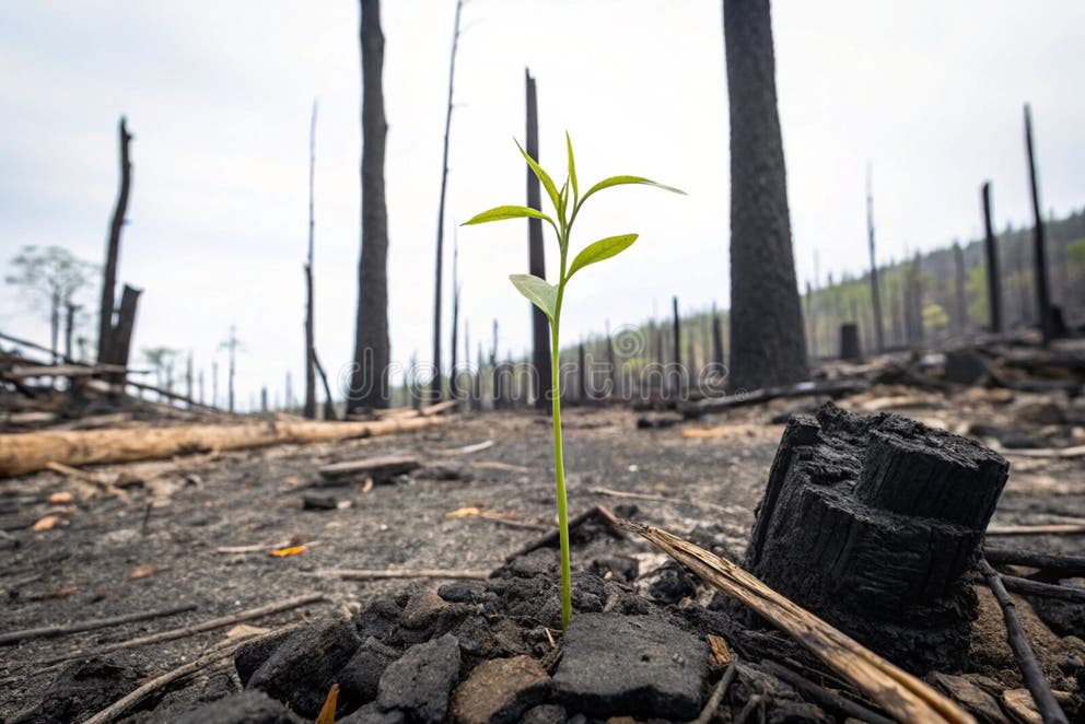 Sprout Risen on Burned Trees Stock Illustration - Illustration of fire ...