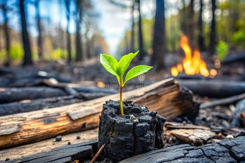 Sprout Risen on Burned Trees Stock Illustration - Illustration of plant ...