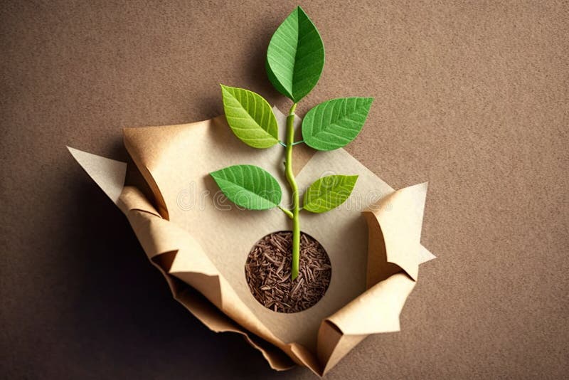 Sprout of Small Tree with Green Leaves Growing from Paper, Created with ...