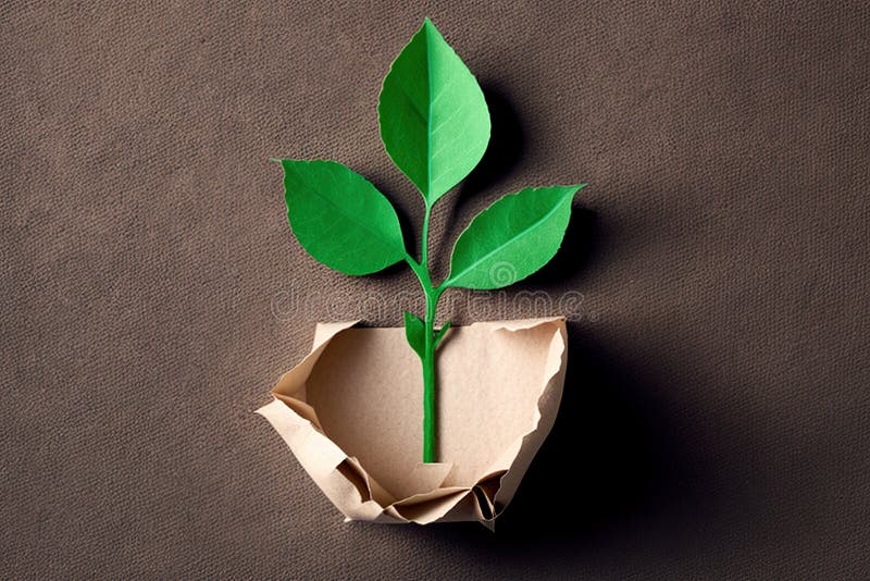 Sprout of Small Tree with Green Leaves Growing from Paper, Created with ...