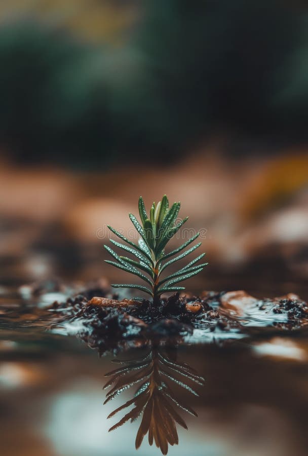 Sprout of a Tree in a Puddle with Water Drops Stock Illustration ...