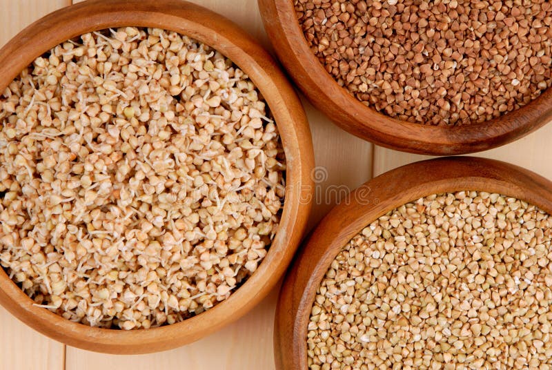 Sprouted Kernel of Buckwheat, Raw and Fried Cereals Stock Photo - Image ...