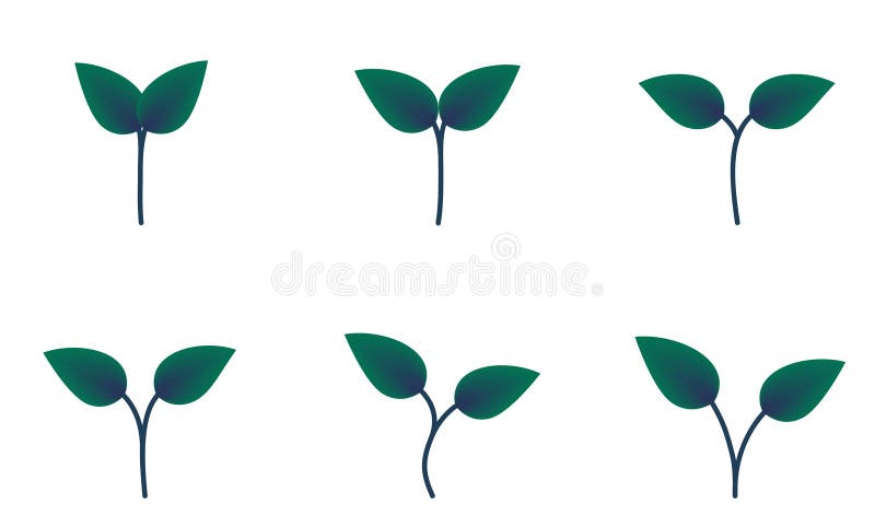 Sprouted Plant Green Gradient Illustration Set. Nature and Planting ...