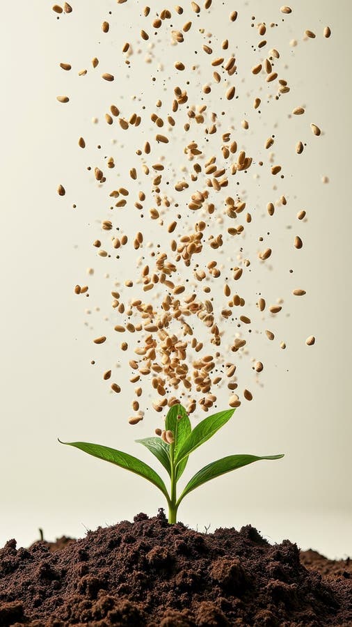Sprouting Green Plant with Falling Seeds Symbolizing Growth and ...
