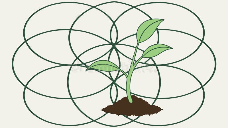 Sprouting Plant with Geometric Roots, Growth and Foundation, Vector ...