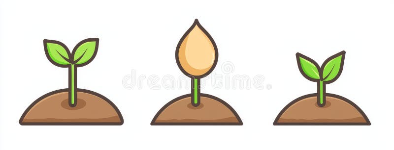 Sprouting Plant Icon Set. Seedling, Sprouted, and Planting Symbols ...