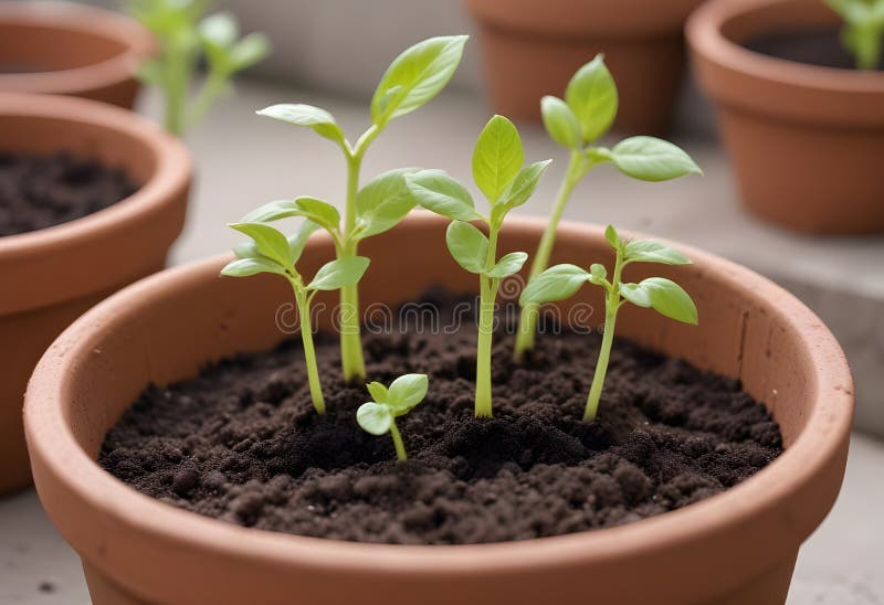 Sprouting Plants Growing , with Soil and a Blurred Background Stock ...