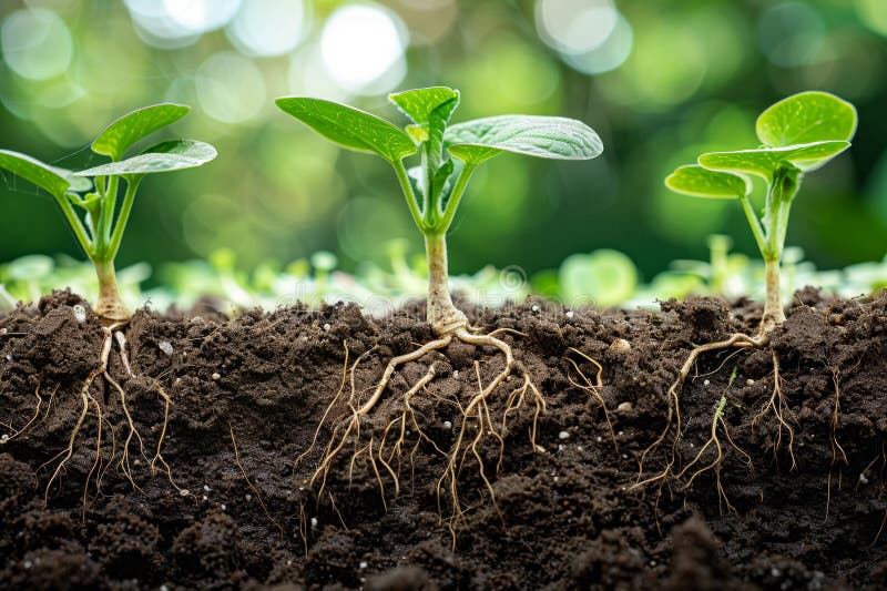 Sprouting Seed Roots in Soil, Sectional View, Wide Text Area ...