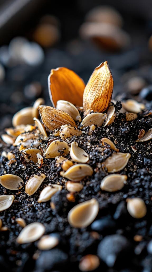 Sprouting Seed in Soil with Scattered Grain Stock Illustration ...