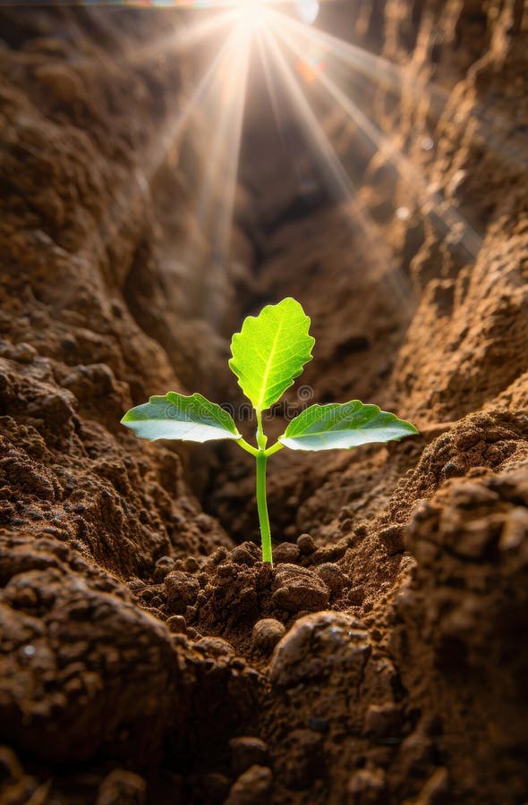 Sprouting Seedling Emerging from Soil with Sunlight Stock Illustration ...