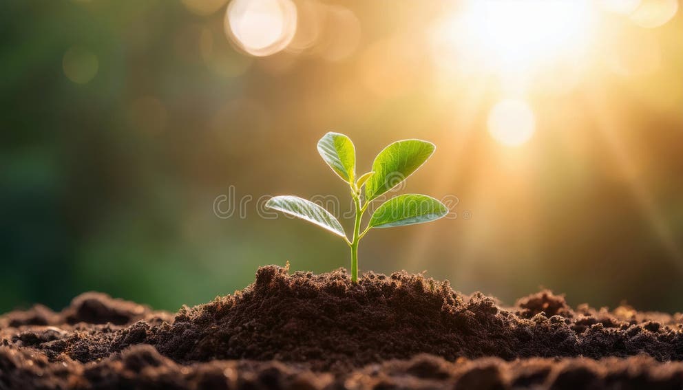 Sprouting Seedling in Fresh Soil Under Soft Sunlight Evokes Growth and ...