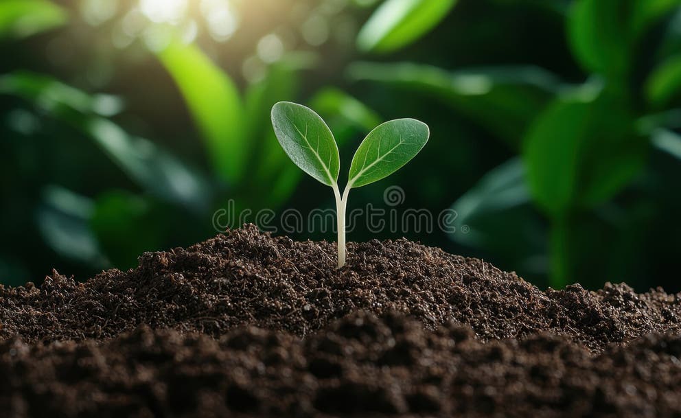 Sprouting seedling in soil stock illustration. Illustration of ...