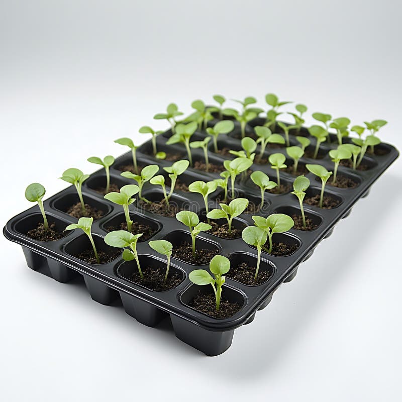 Sprouting Seedlings Neatly Arranged in Black Seed Trays for Efficient ...
