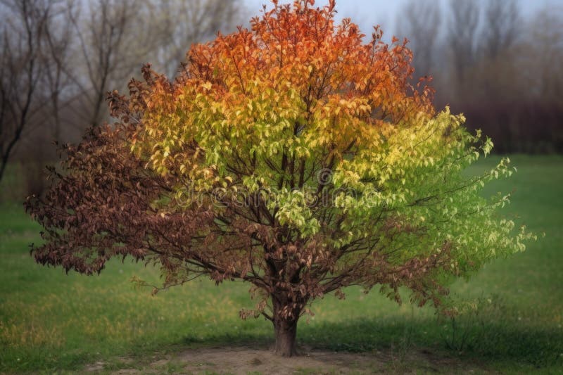 Sprouting Tree with Leaves of Different Colors, Showcasing the ...