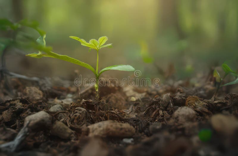 Sprouting Tree Seed Cradled in Forest Litter, Damp Ground Rich in Life ...