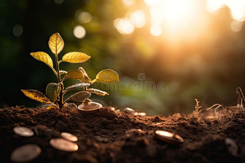 Sprouts with Coins, Savings and Investment Concept, Ai Generative Stock ...