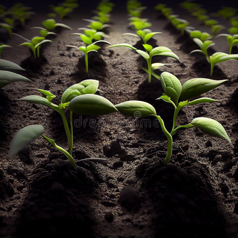 Sprouts of Seedlings Arranged in Rows in the Garden Stock Image - Image ...