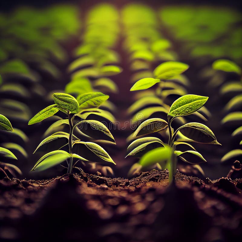 Sprouts of Seedlings Arranged in Rows in the Garden Stock Illustration ...