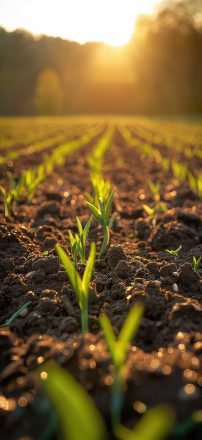 Sprouts in the Spring Field. Agriculture Banner. Sprouting Seeds from a ...