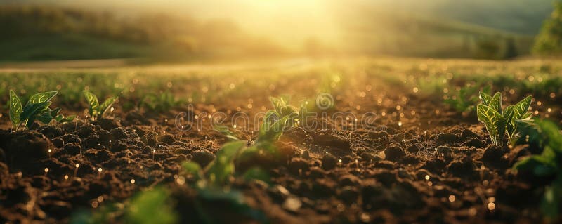 Sprouts in the Spring Field. Agriculture Banner. Sprouting Seeds from a ...