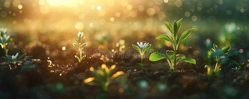 Sprouts in the Spring Field. Agriculture Banner. Sprouting Seeds from a ...