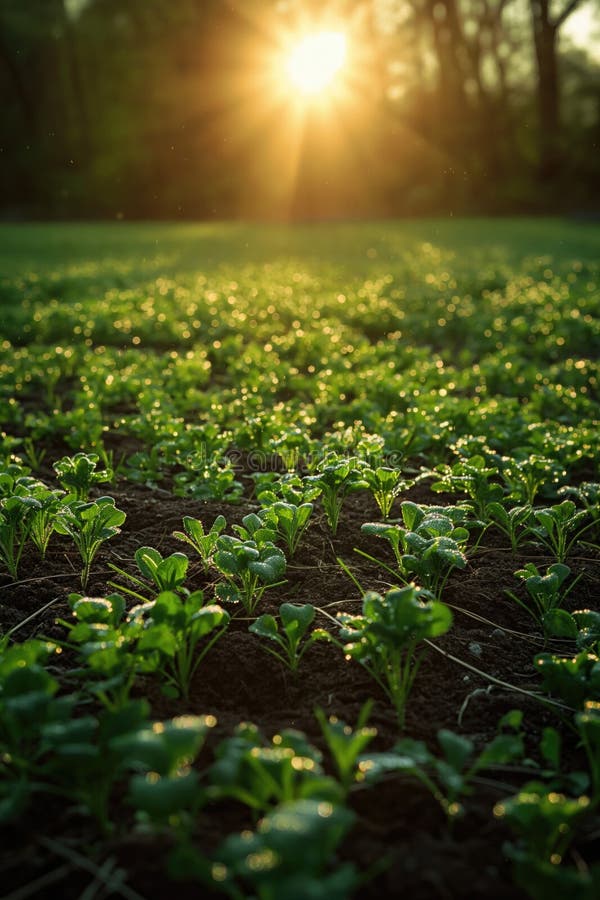 Sprouts in the Spring Field. Agriculture Banner. Sprouting Seeds from a ...