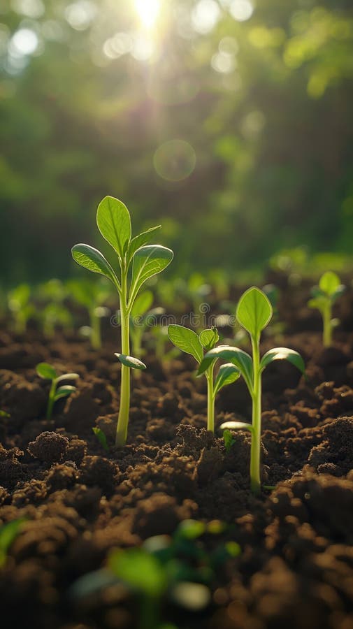 Sprouts in the Spring Field. Agriculture Banner. Sprouting Seeds from a ...