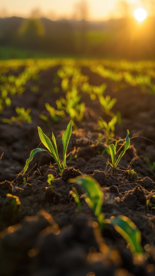Sprouts in the Spring Field. Agriculture Banner. Sprouting Seeds from a ...