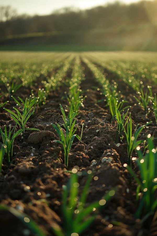 Sprouts in the Spring Field. Agriculture Banner. Sprouting Seeds from a ...