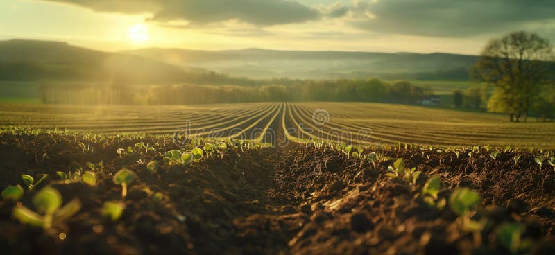 Sprouts in the Spring Field. Agriculture Banner. Sprouting Seeds from a ...