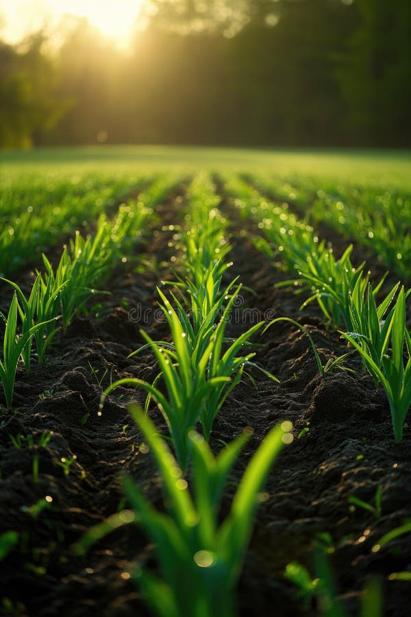 Sprouts in the Spring Field. Agriculture Banner. Sprouting Seeds from a ...