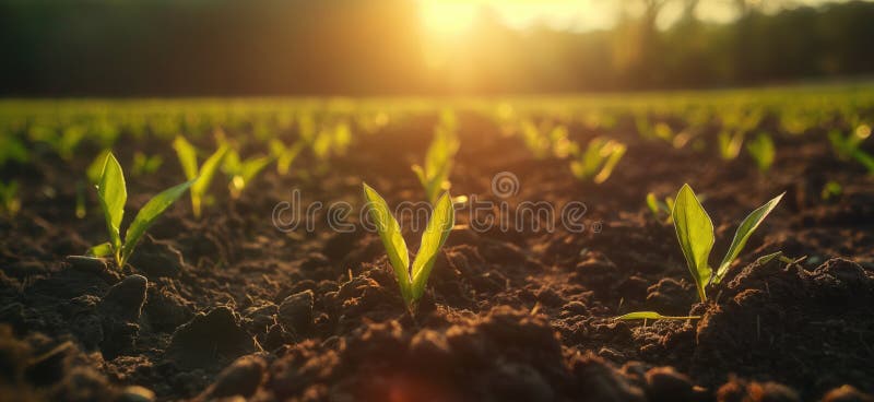Sprouts in the Spring Field. Agriculture Banner. Sprouting Seeds from a ...