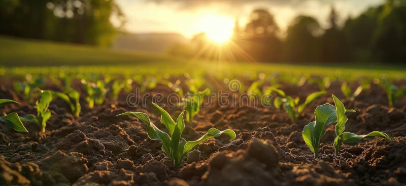 Sprouts in the Spring Field. Agriculture Banner. Sprouting Seeds from a ...