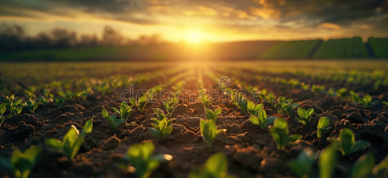 Sprouts in the Spring Field. Agriculture Banner. Sprouting Seeds from a ...