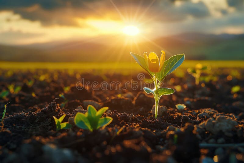 Sprouts in the Spring Field. Agriculture Banner. Sprouting Seeds from a ...