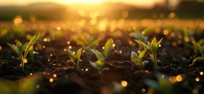 Sprouts in the Spring Field. Agriculture Banner. Sprouting Seeds from a ...
